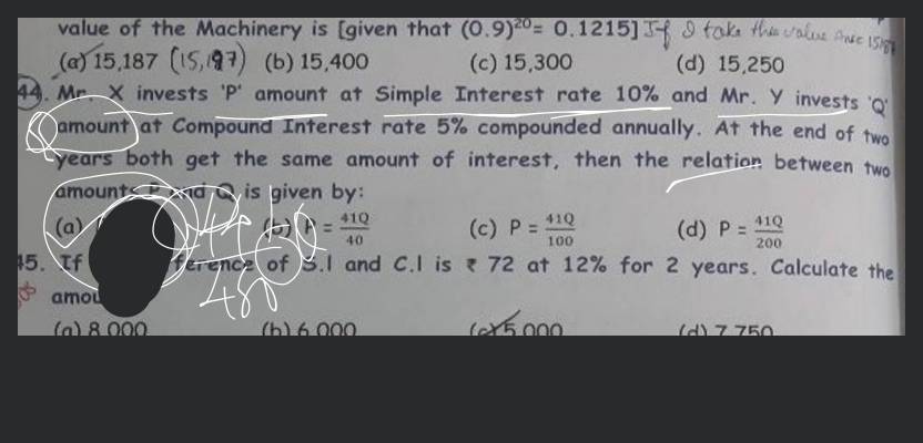 Mr. X invests ' P ' amount at Simple Interest rate 10% and Mr.Y invests Mr. X invests ' P ' amount at Simple Interest rate 10% and Mr.Y invests