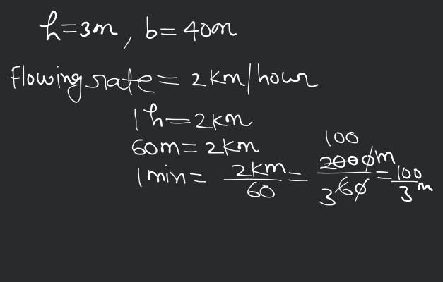 A river 3m deep and 40m wide is flowing at the rate of 2km per hour. How