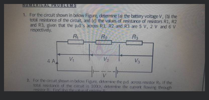 1. For the circuit shown in below Figure, determine (a) the battery volta..