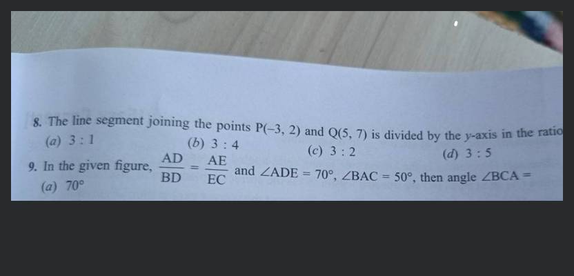 8. The line segment joining the points P(−3,2) and Q(5,7) is divided by t..