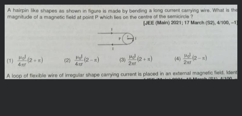 A hairpin like shape as shown in figure is made by bending a long current..