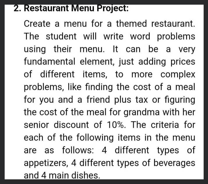 2. Restaurant Menu Project:Create a menu for a themed restaurant. The stu..