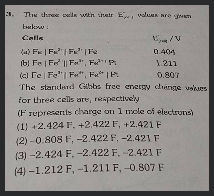 The three cells with their E(cell) ∘ values are given below : Cells E(ce..