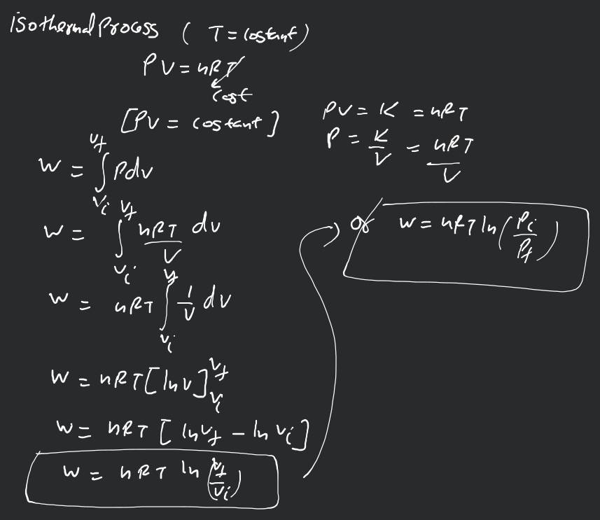 Derive an expression for work done by the gas in an Isothermal process...