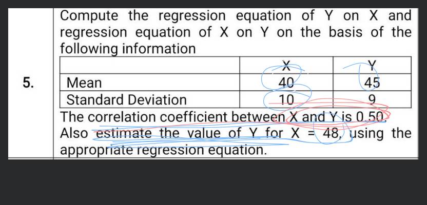 Compute The Regression Equation Of Y On X And Regression Equation Of X On 