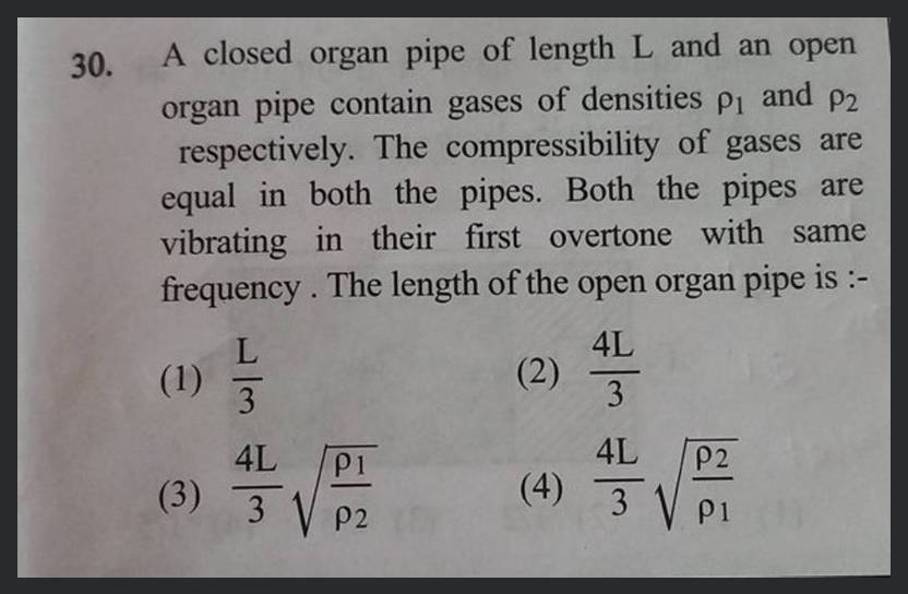 A closed organ pipe of length L and an open organ pipe contain gases of d..