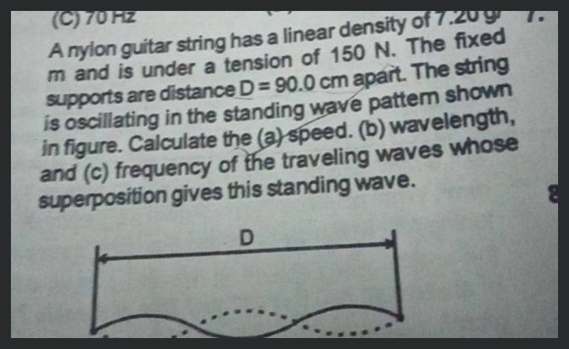 A nylon guitar string has a linear density of The fixed m and is under a