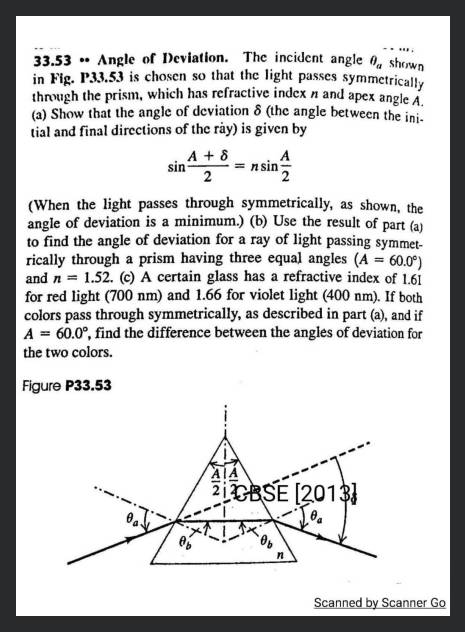 33.53 Angle of Deviation. The incident angle θa shown in Fig. P33.53 is