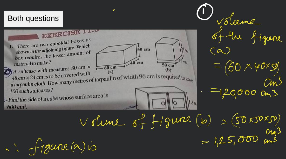 1. There are two cuboidal boxes as shown in the adjoining figure. Which b..