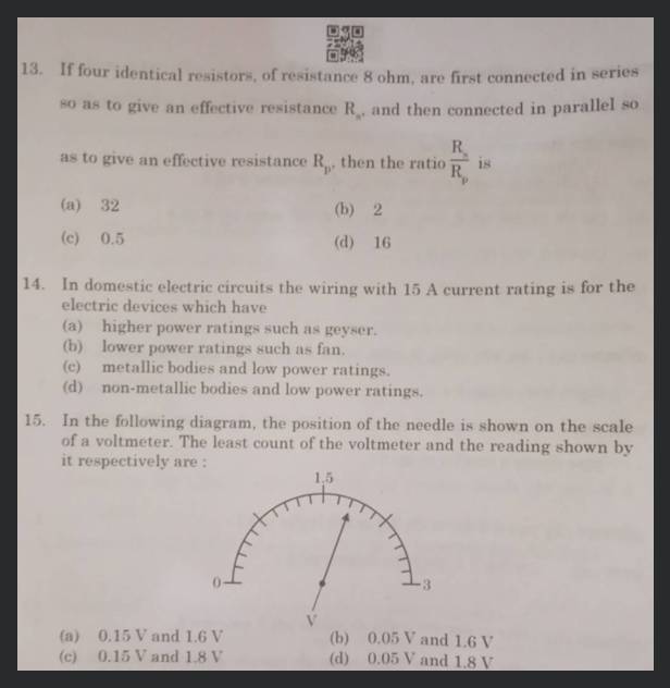 In domestic electric circuits the wiring with 15 A current rating is for