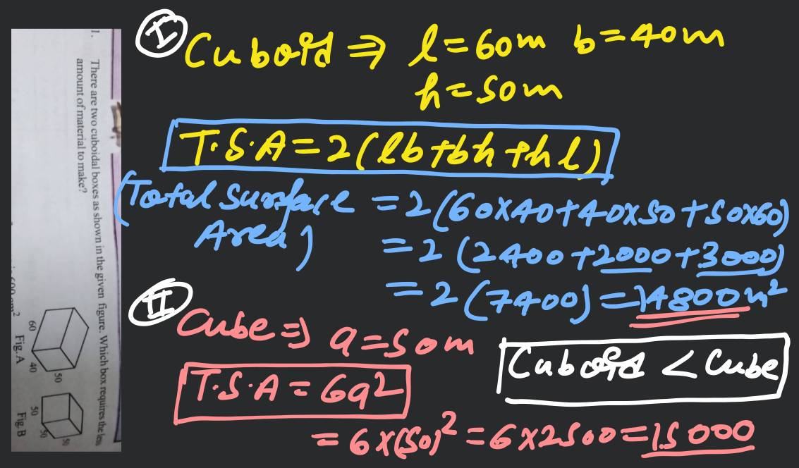 1. There are two cuboidal boxes as shown in the given figure. Which box r..