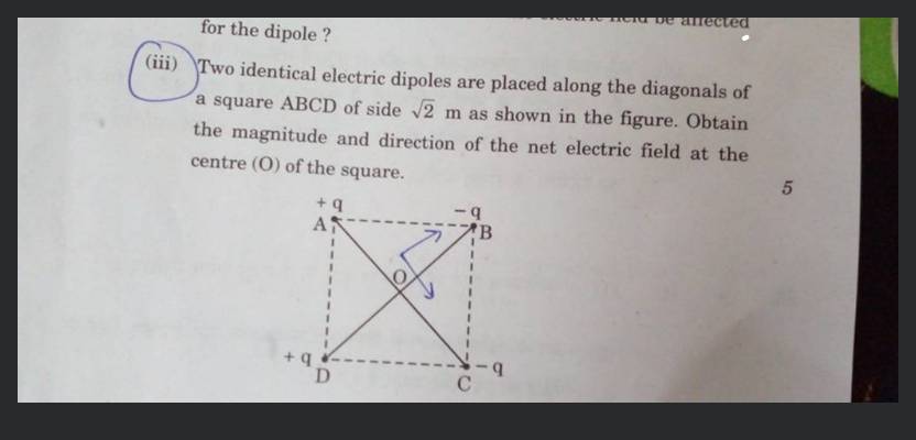 for the dipole?(iii) Two identical electric dipoles are placed along the..