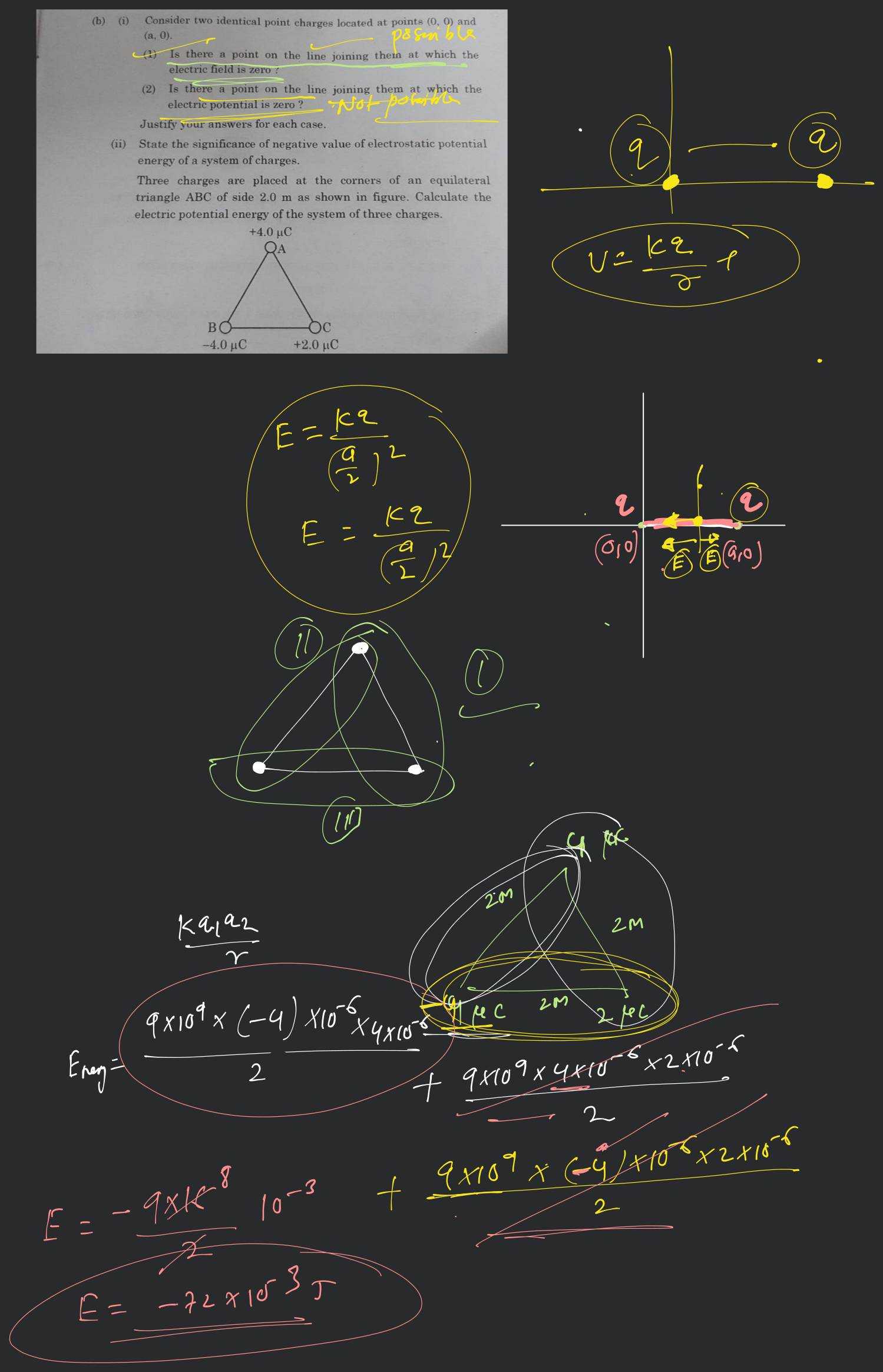 (b) (i) Consider two identical point charges located at points (0,0) and