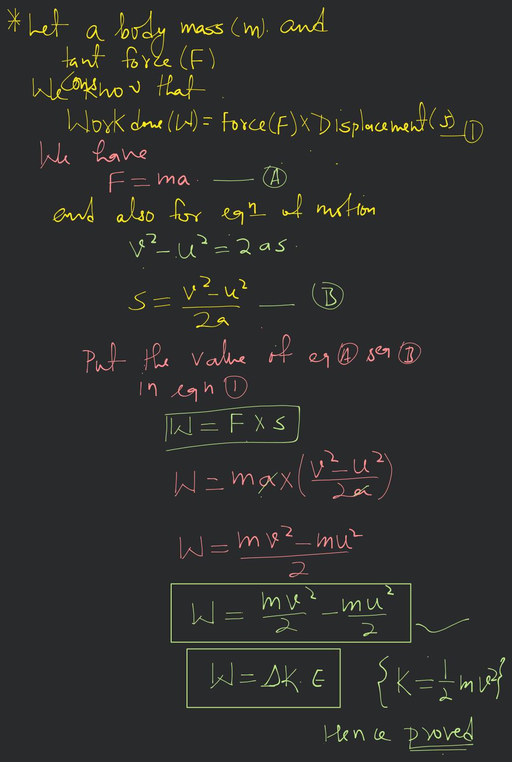 Derive an equation for work done by a constant force | Filo