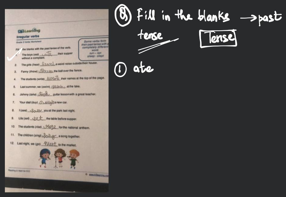 KS Learning Irregular verbs Grade 3 Verbs Worksheet 2. The girls (hean Re..