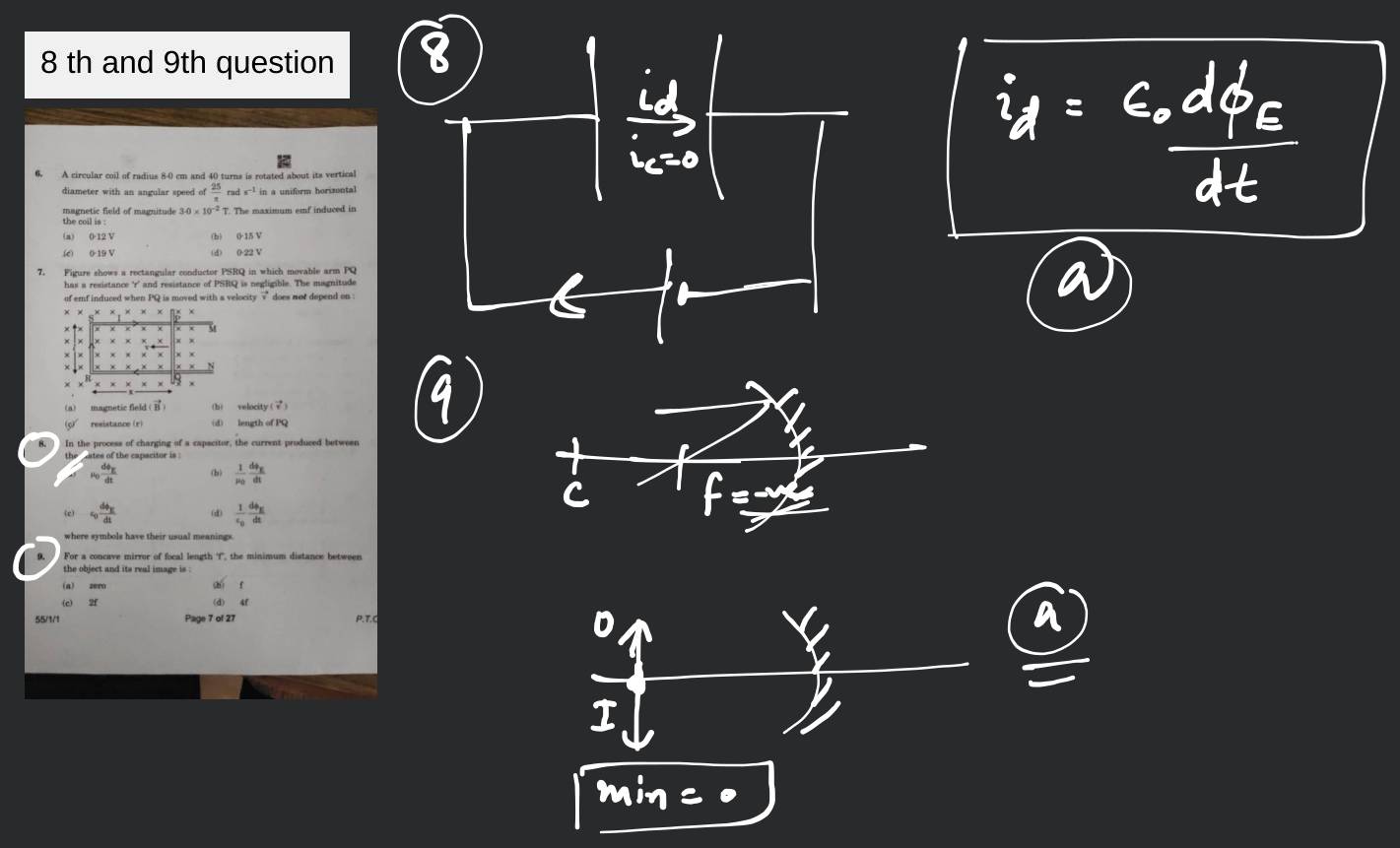Figure shows a rectangular conductor PSRQ in which movable arm PQ has a r..