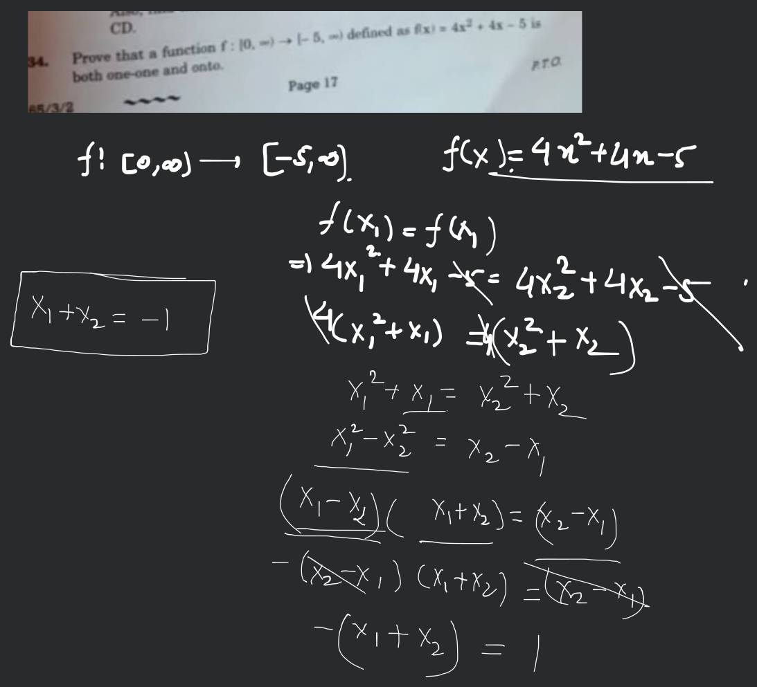 34 Prove That A Function F 0 − → −5 − Defined As F X 4x2 4x−5 Is Cd