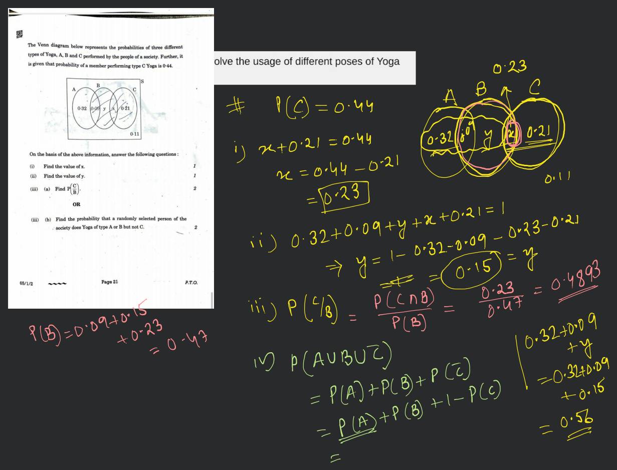 The Venn diagram below represents the probabilities of three different ty..