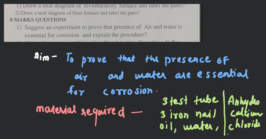 1) Draw a neat diagram of reverbaratory furnace and label the parts? 2) D..