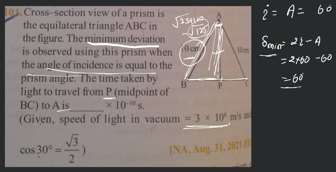Cross-section view of a prism is the equilateral triangle ABC shown in th..