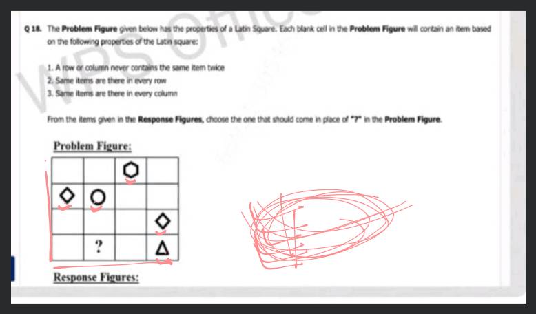 Q 18. The Problem Figure given below has the properties of a Latin Square..