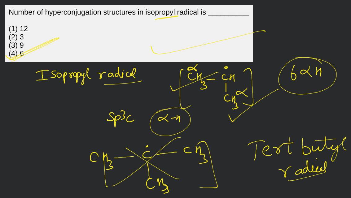 Number of hyperconjugation structures in isopropyl radical is