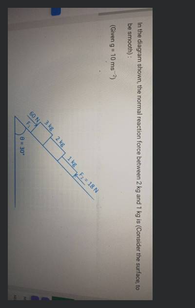 12. In the diagram shown, the normal reaction force between 2 kg and 1 kg..