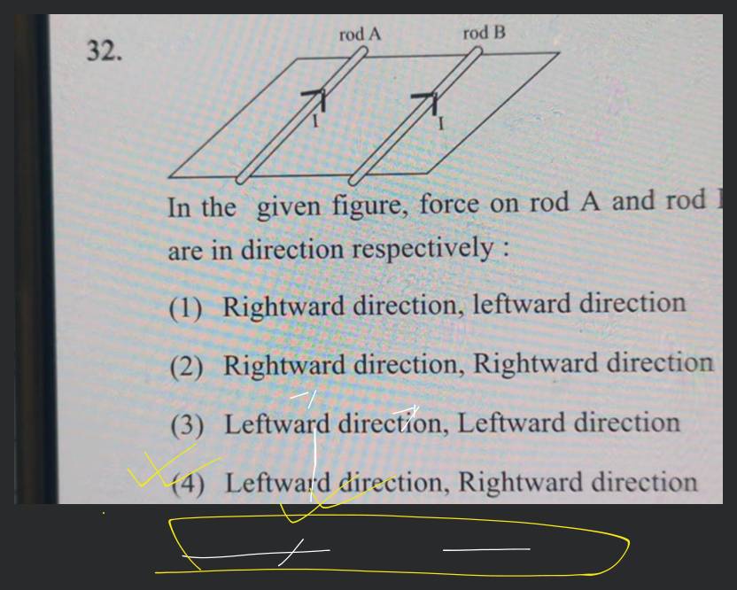 In the given figure, force on rod A and rod B are in direction respectiv..