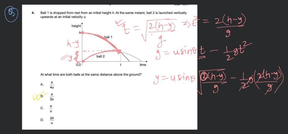 Ball 1 is dropped from rest from an initial height h. At the same instant..