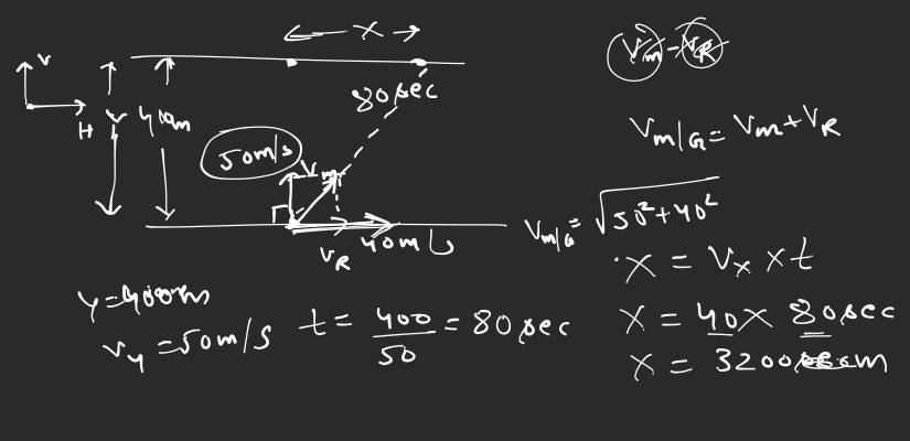 A man crosses a river of width 400 m flowing at 40 m/s in minimum time. I..