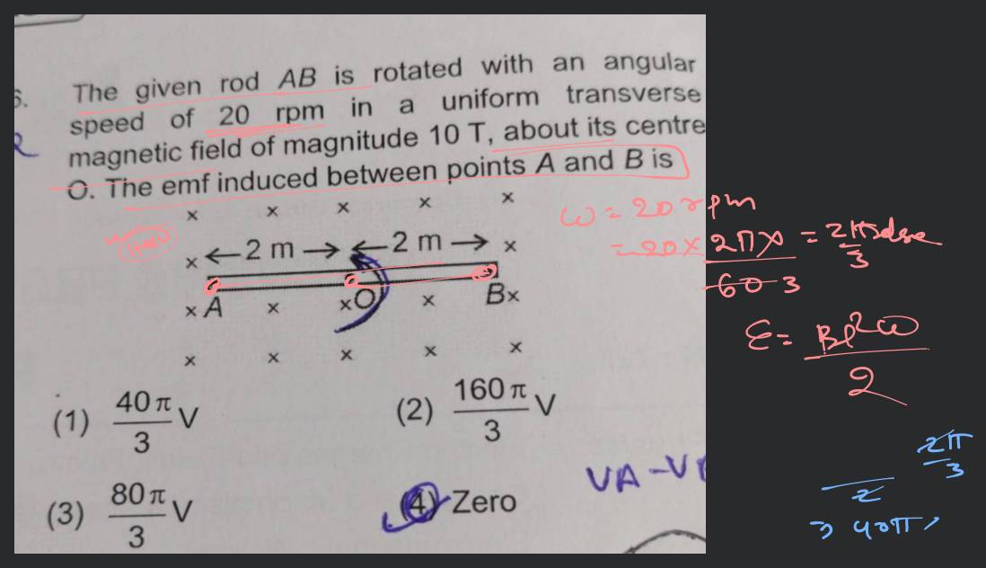 The given rod AB is rotated with an angular speed of 20rpm in a uniform t..
