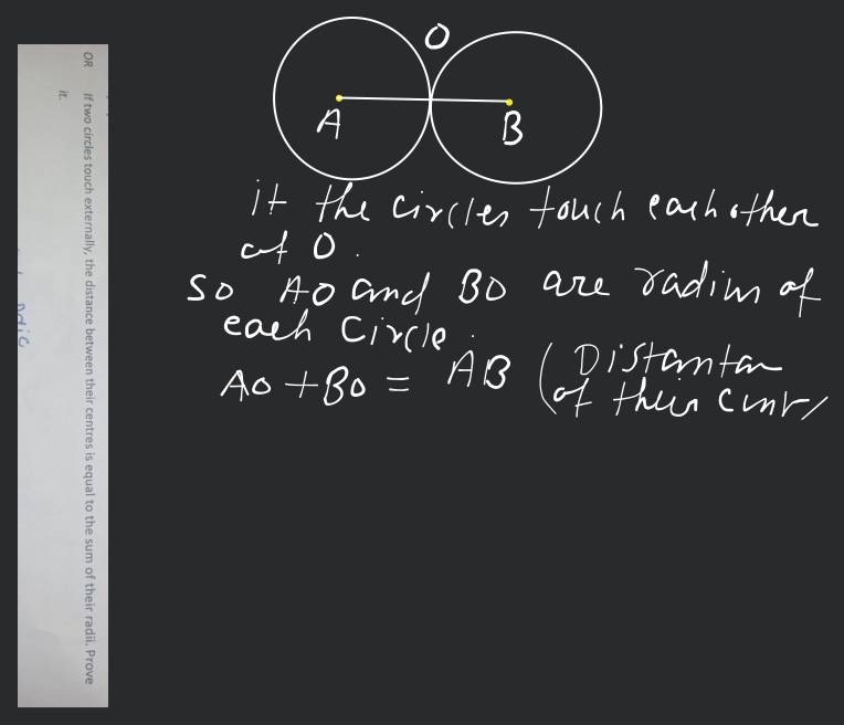 OR If two circles touch externally, the distance between their centres is..