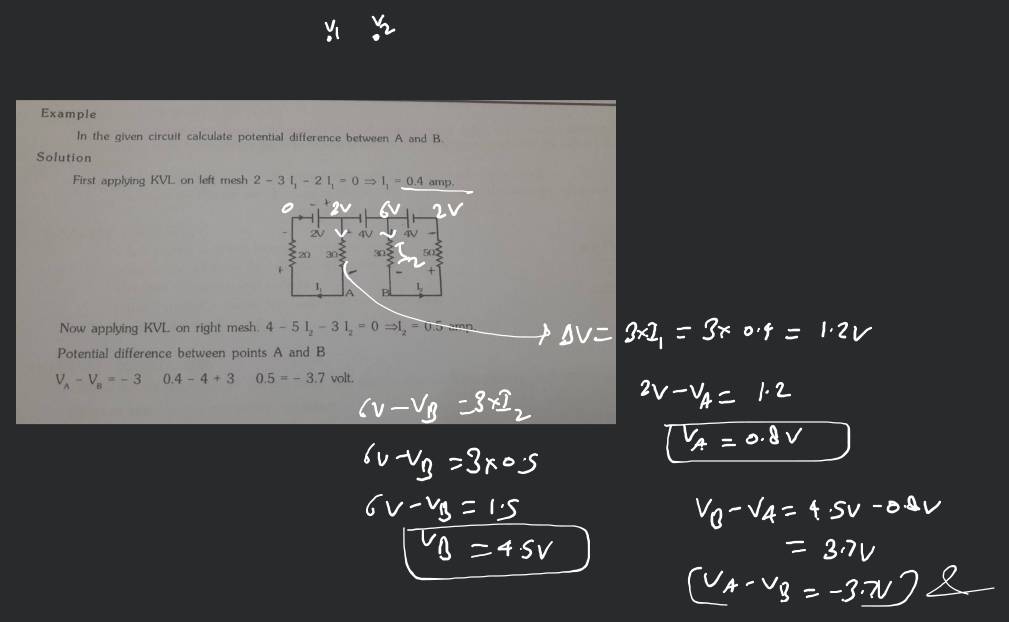Example In the given circuit calculate potential difference between A and..