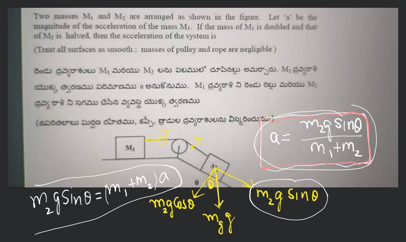 Two masses M1 and M2 are arranged as shown in the figure. Let ' a ' be