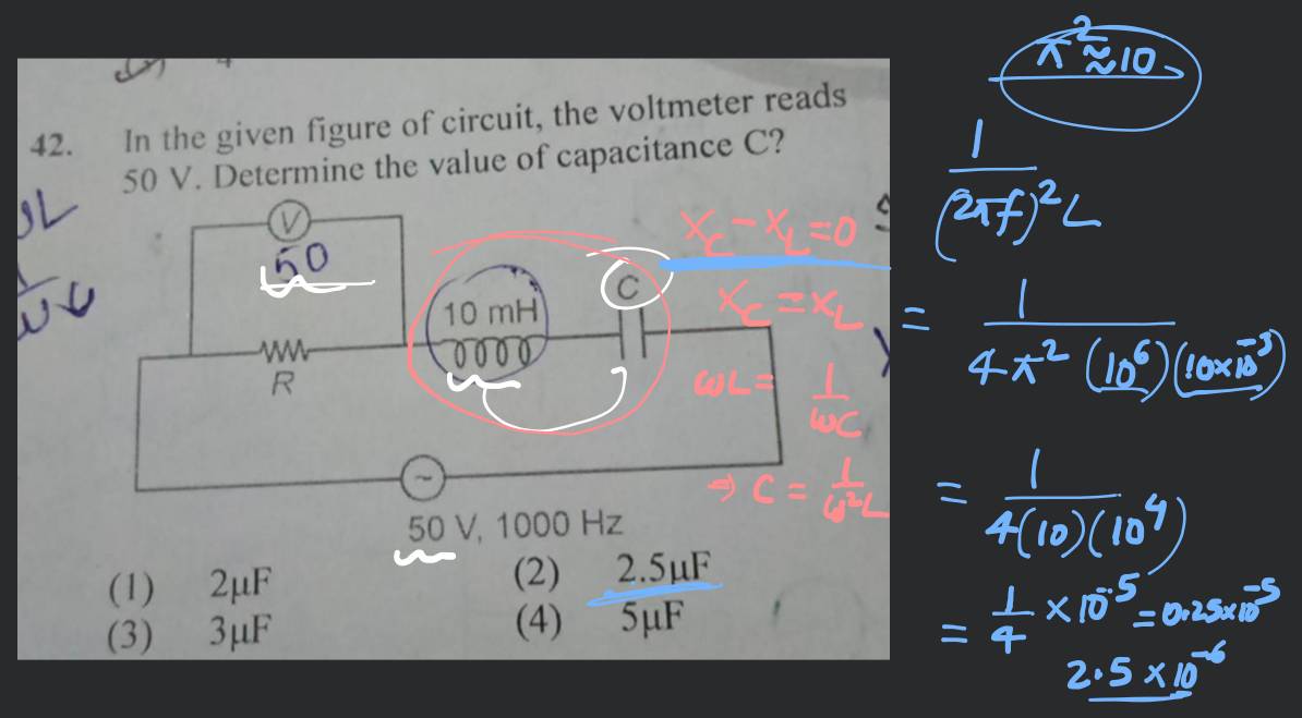 In the given figure of circuit, the voltmeter reads 50 V. Determine the v..