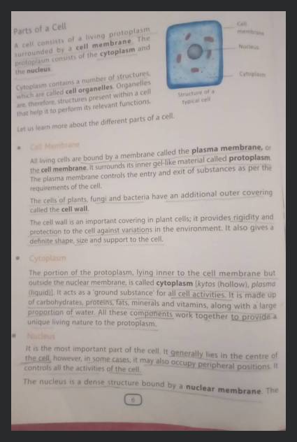 Parts of a CellA cell consists of a living protoplasm surrounded by a cel..