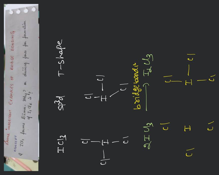 Some IMPORTANT EXAMPLES OF BRIDGE BONDING CONCEPT Q ICl3 forms Dimer. Wh..