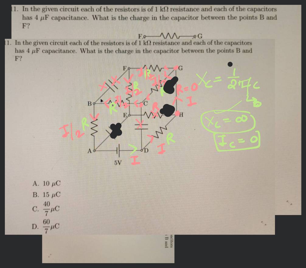 In the given circuit each of the resistors is of 1kΩ resistance and each