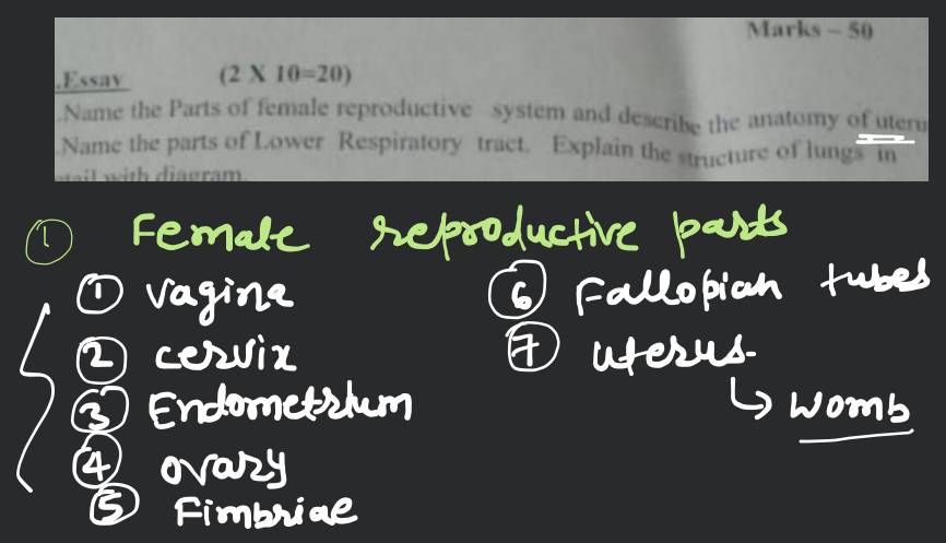 Marks - 50 S.sav (2X10=20) Name the Parts of female reproductive system a..
