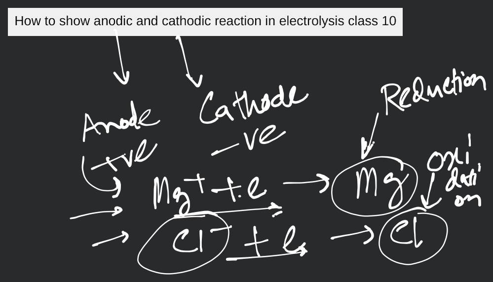How to show anodic and cathodic reaction in electrolysis class 10 | Filo