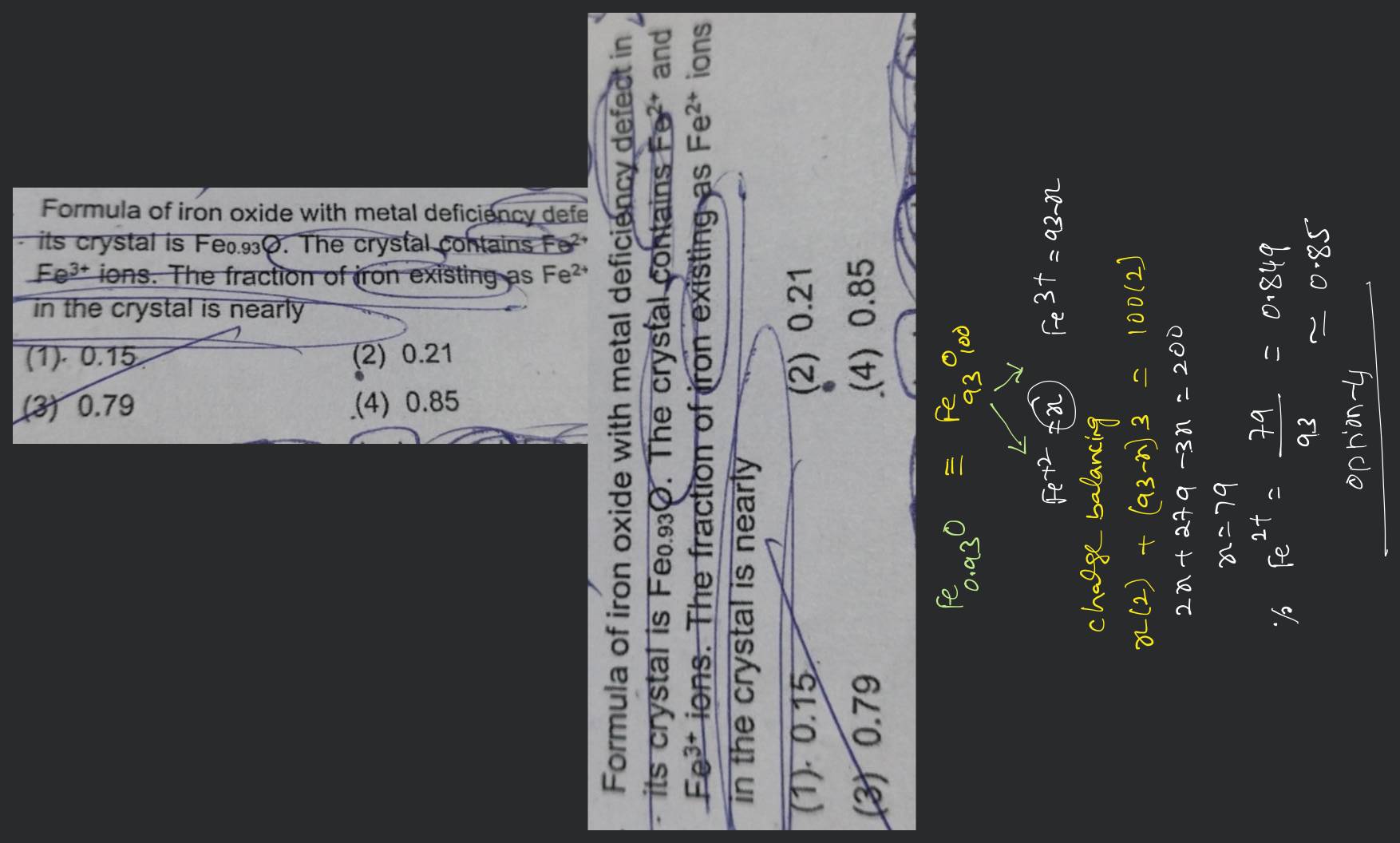 Formula of nickel oxide with metal deficiency defect in its crystal is Ni..