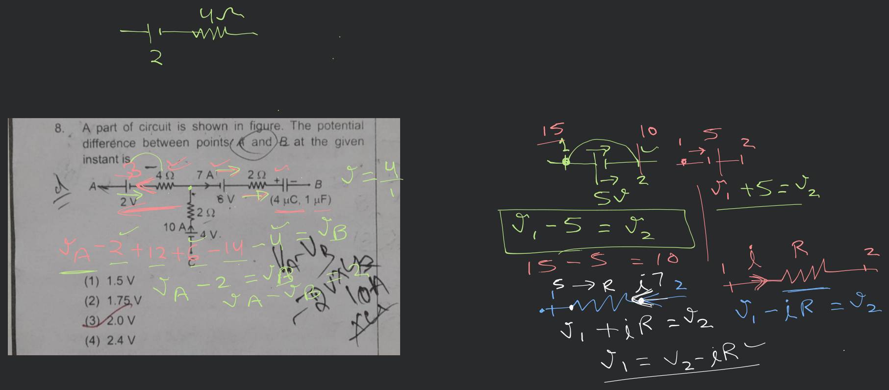 In the circuit shown in figure, the potential difference between points A..