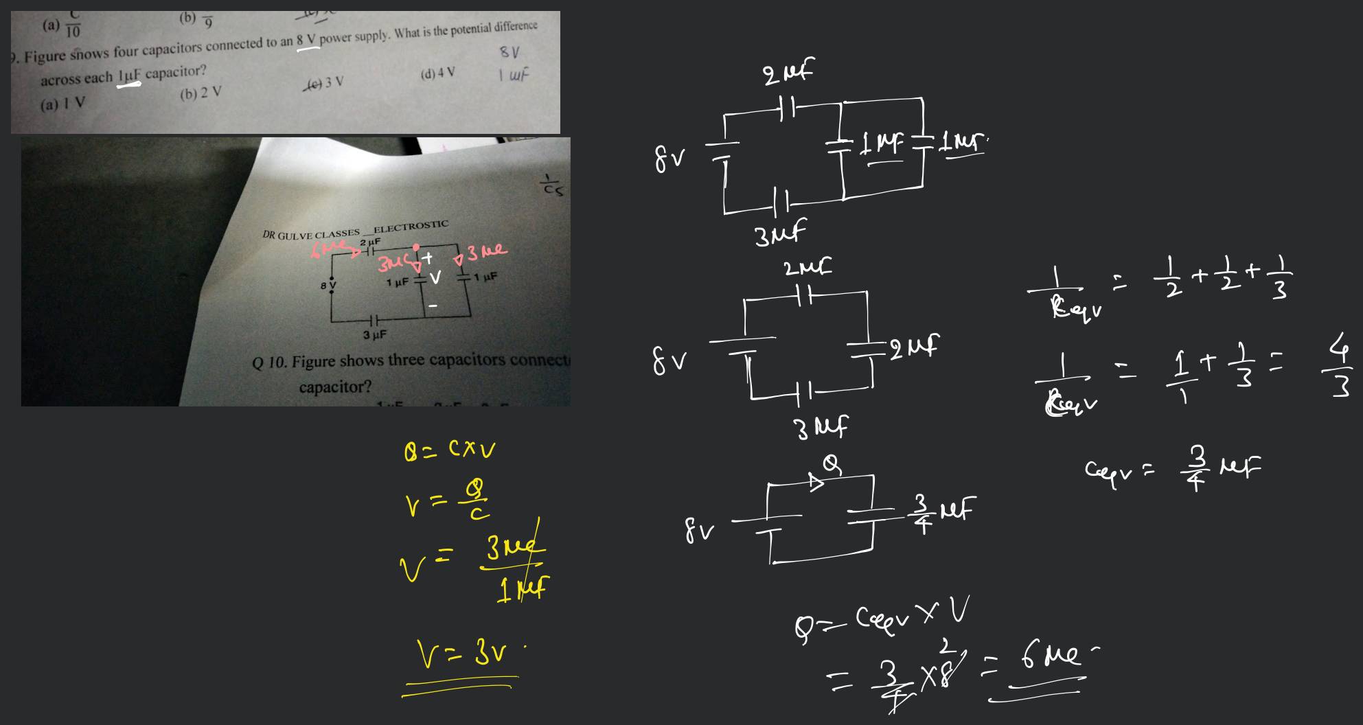 Figure shows four capacitors connected to an 8 V power supply. What is th.. Figure shows four capacitors connected to an 8 V power supply. What is th..