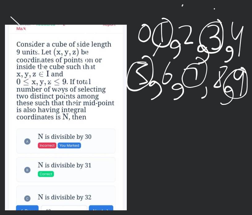 Consider a cube of side length 9 units. Let (x,y,z) be coordinates of poi..
