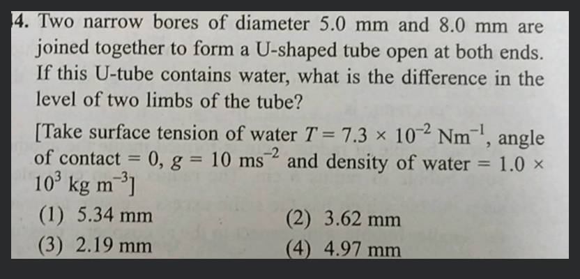 Two narrow bores of diameter 5.0 mm and 8.0 mm are joined together to for..