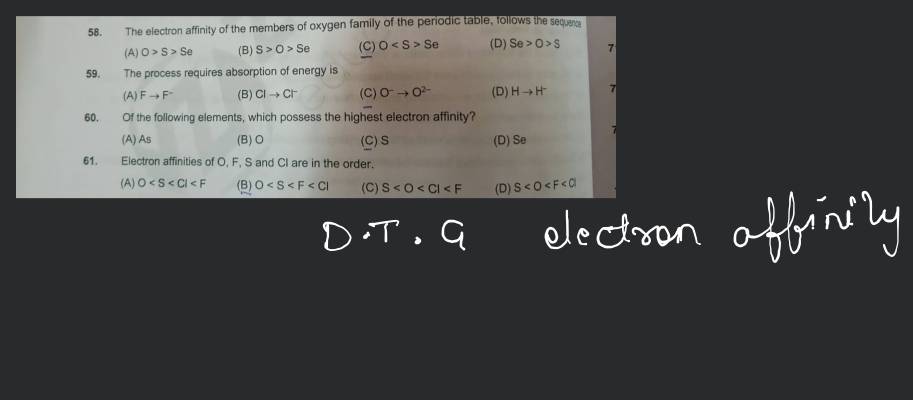 The electron affinity of the members of oxygen family of the periodic tab..