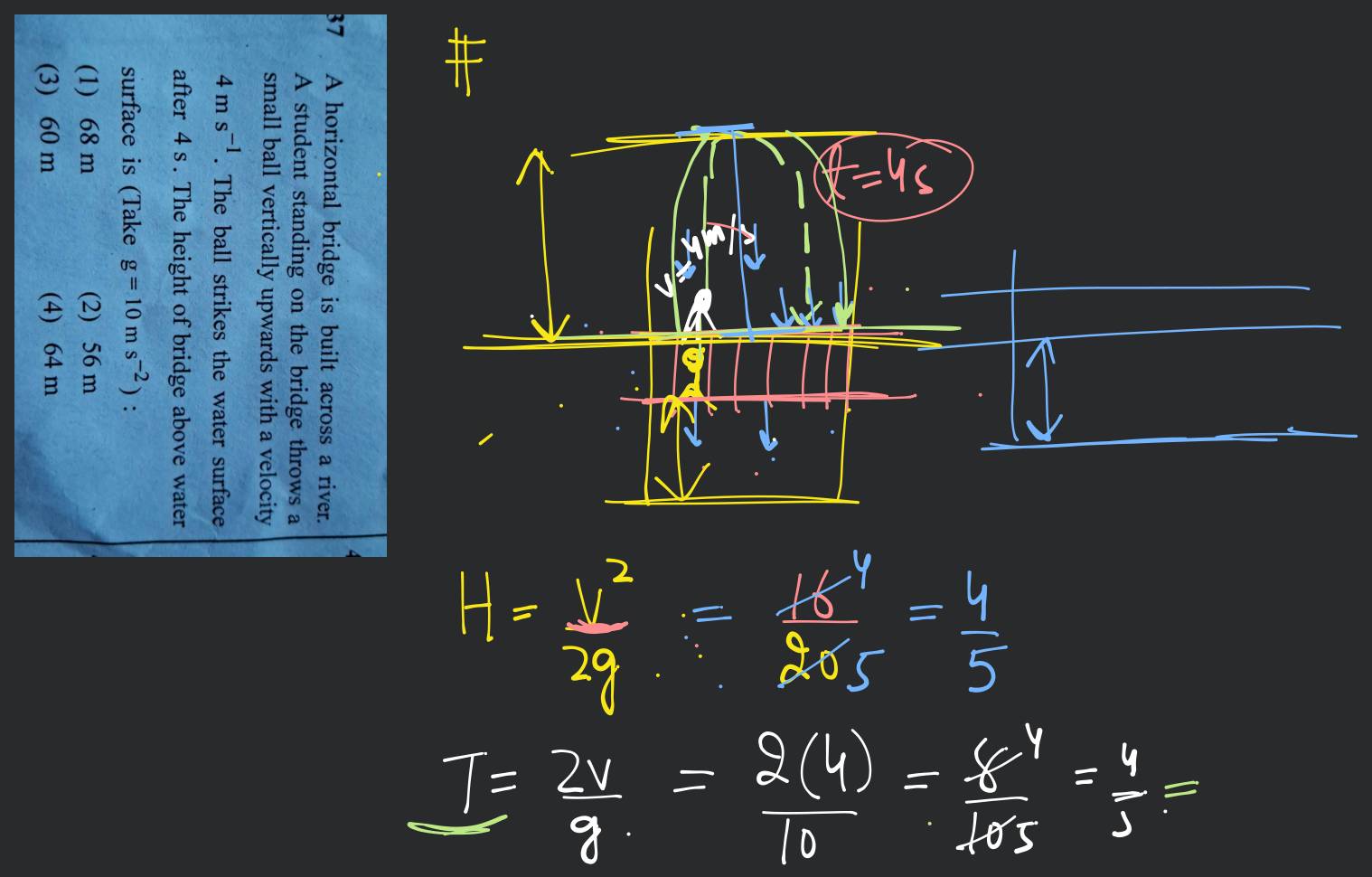 A horizontal bridge is built across a river. A student standing on the br..