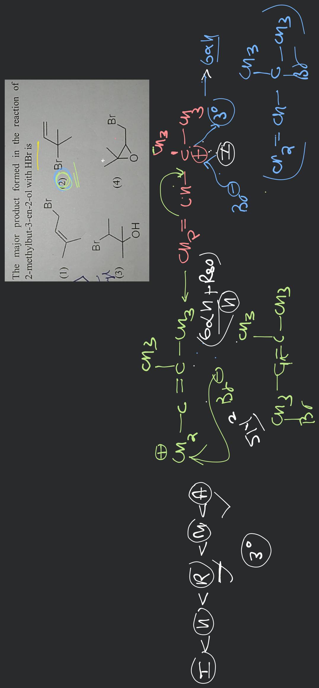 The major product formed in the reaction of X 2-methylbut-3-en-2-ol with