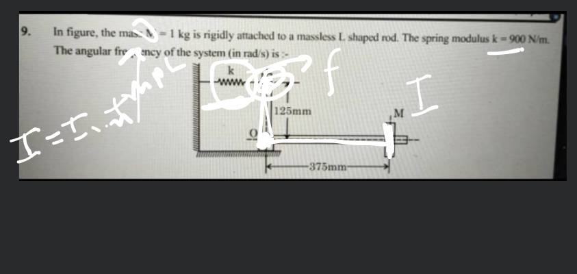 In figure, the mass M=1 kg is rigidly attached to a massless L shaped rod..