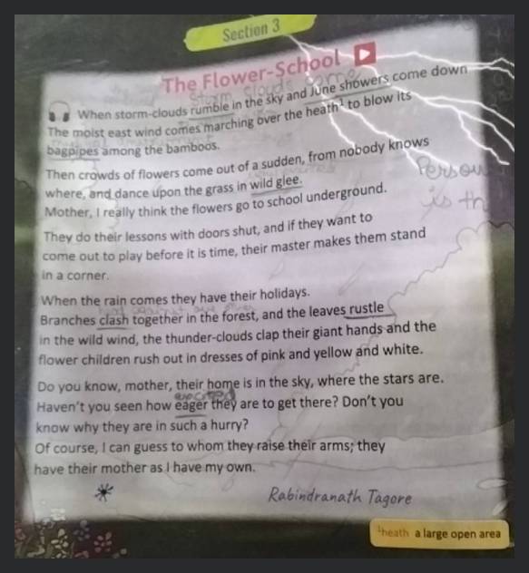 The Flower School Poem By Rabindranath Tagore Questions And Answers ...